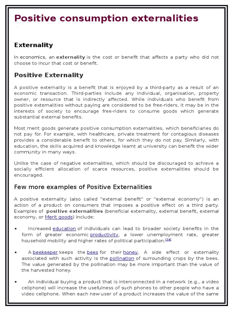 Positive Consumption Externalities | PDF | Externality | Public Economics