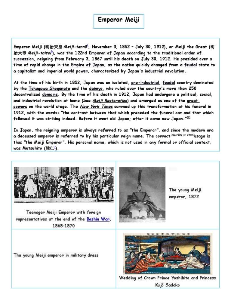Emperor Meiji: Meiji-Tennō Meiji-Taitei | PDF | Japan | Monarchy