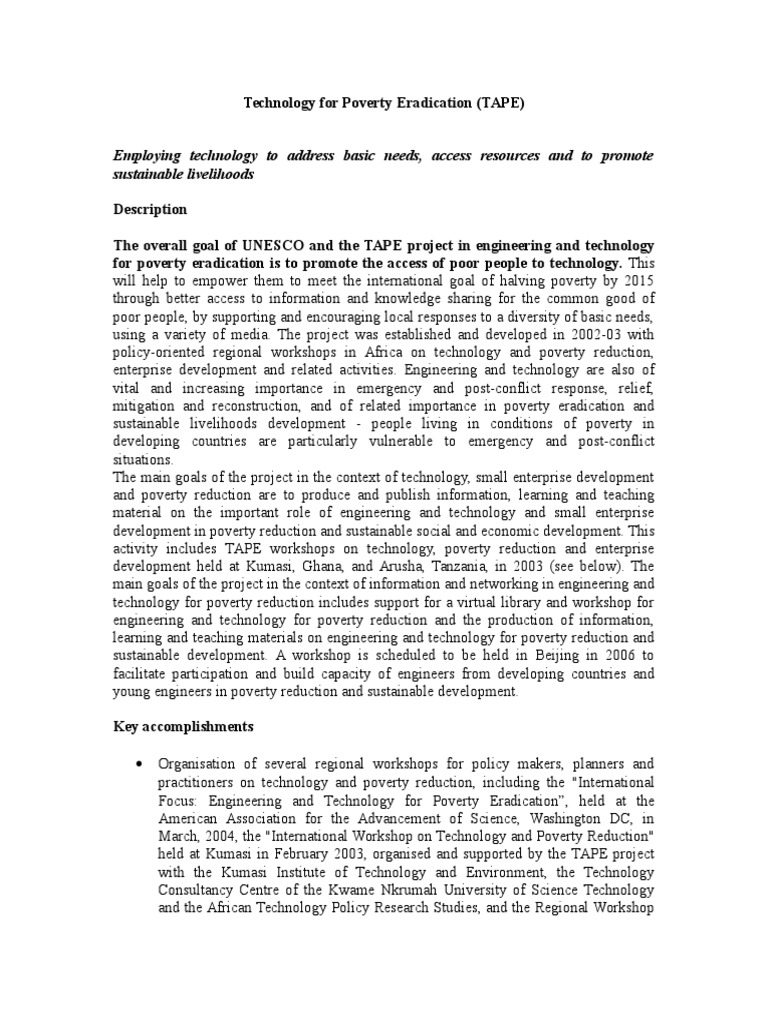 Technology for Poverty Eradication | PDF | Poverty Reduction | Poverty