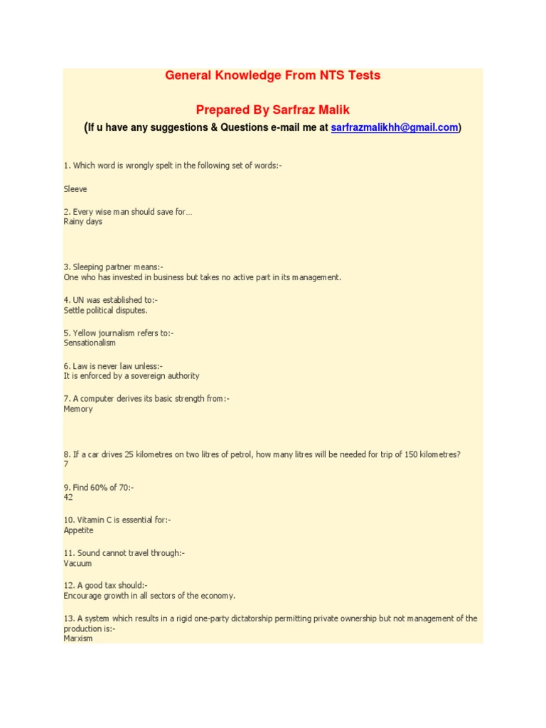 General Knowledge From NTS Tests | PDF | Taxes | Economies