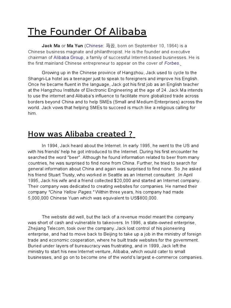 The Founder of Alibaba: How Was Alibaba Created ? | PDF | China | World ...