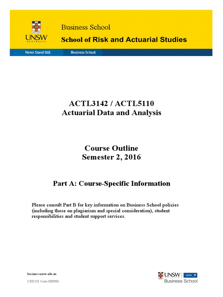 ACTL3142 / ACTL5110 Actuarial Data and Analysis | PDF | Postgraduate ...