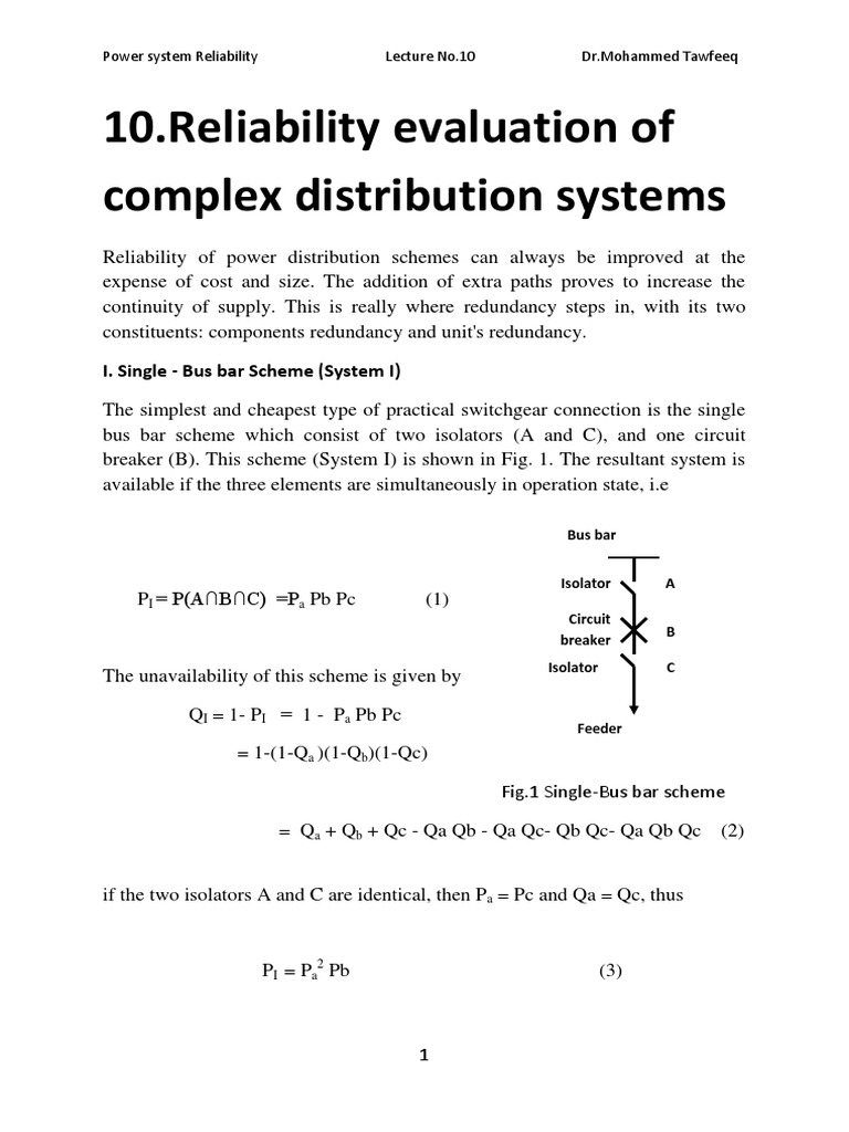 10.reliability Evaluation of Complex Distribution Systems: I. Single ...
