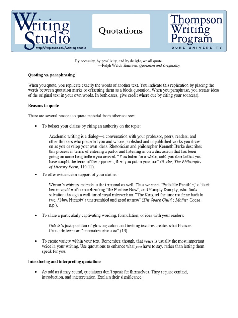 Quotations: Quoting vs. Paraphrasing | PDF | Ellipsis | Punctuation