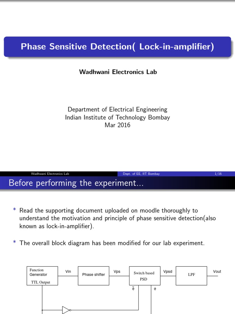 Phase Sensitive Detection (Lock-In-Amplifier) : Wadhwani Electronics Lab | PDF | Operational ...