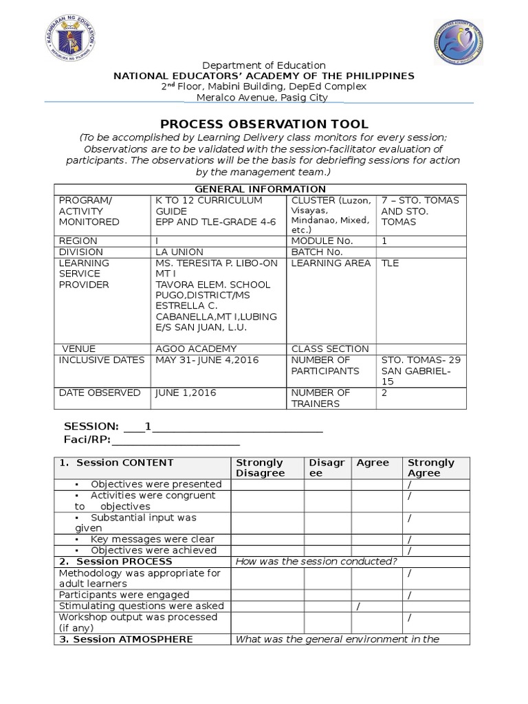 Process Observation Tool: National Educators' Academy of The ...