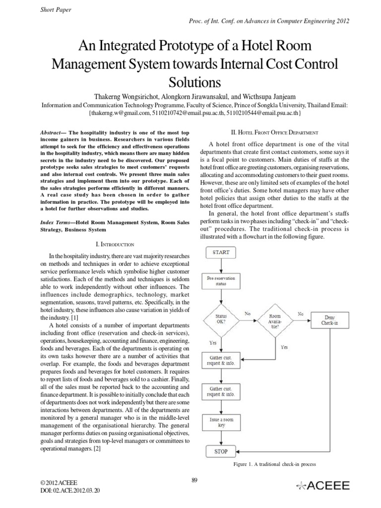 An Integrated Prototype of A Hotel Room Management System Towards Internal Cost Control ...