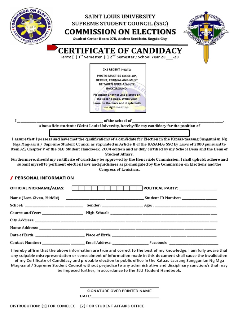 Certificate of Candidacy for SSC Elections | PDF | Virtue | Government ...