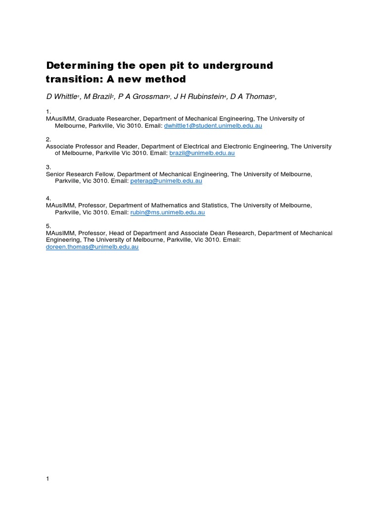 Determining The Open Pit To Underground Transition | PDF | Vertex ...