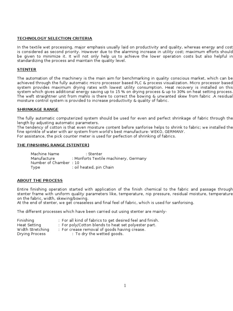 Technology Selection Criteria | PDF | Textiles | Materials