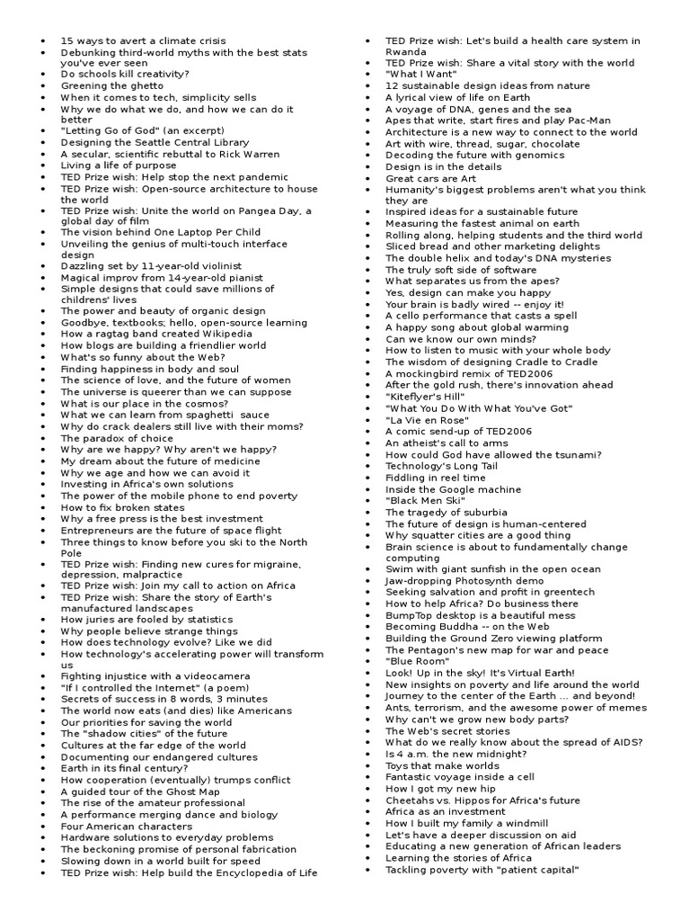 TED Talks List | PDF | Science | Science (General)