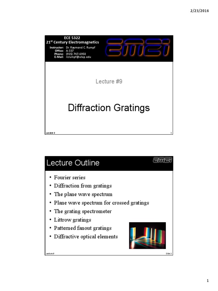 Lecture 9 - Diffraction Gratings | PDF | Diffraction | Optics