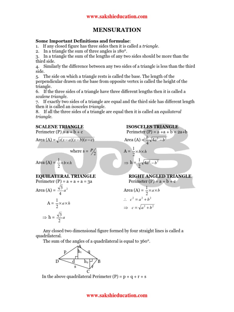 Mensuration Formulas & Problems | PDF | Teaching Methods & Materials ...