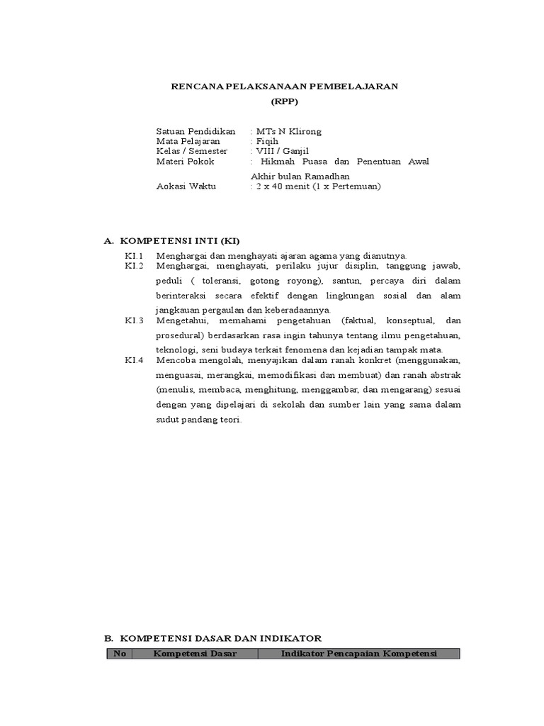RPP Fikih Kls VIII Mts | PDF