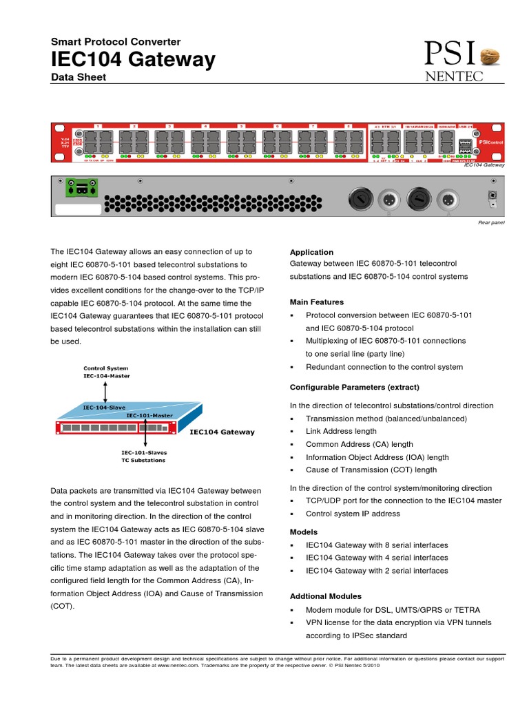 IEC104 Gateway Data Sheet Overview | PDF | Gateway (Telecommunications ...
