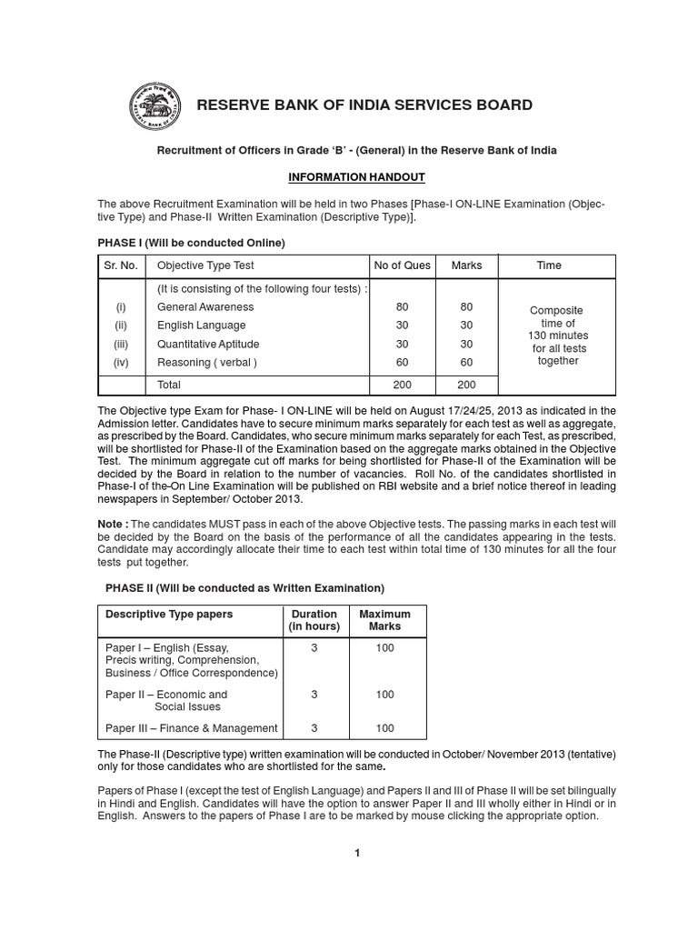 RBI Officer Info Booklet | PDF | Test (Assessment) | Economic Growth