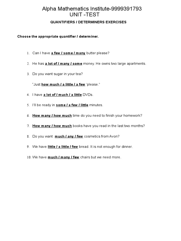 Alpha Mathematics Institute-9999391793 Unit - Test: Quantifiers ...