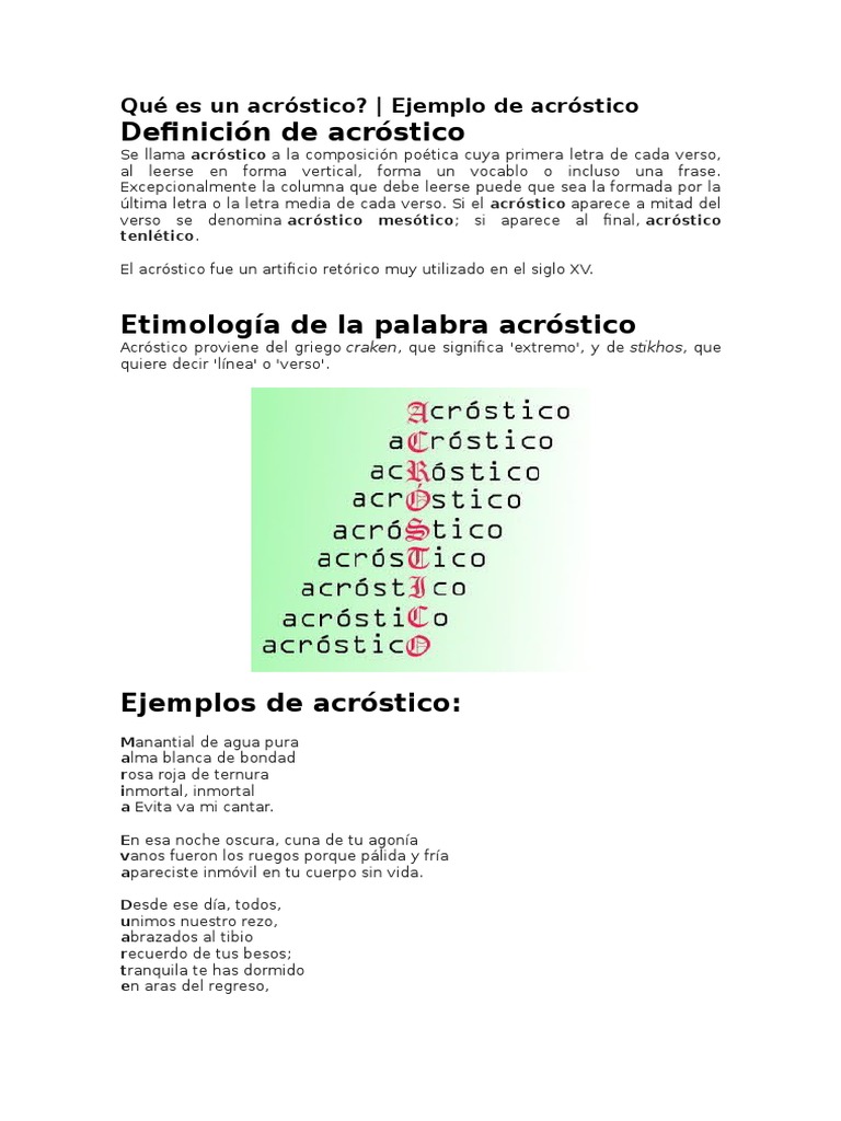 Definición y ejemplos de acrósticos | PDF