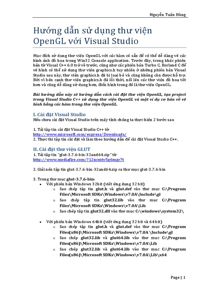 Hướng Dẫn Sử Dụng Thư Viện OpenGL Với Visual Studio | PDF