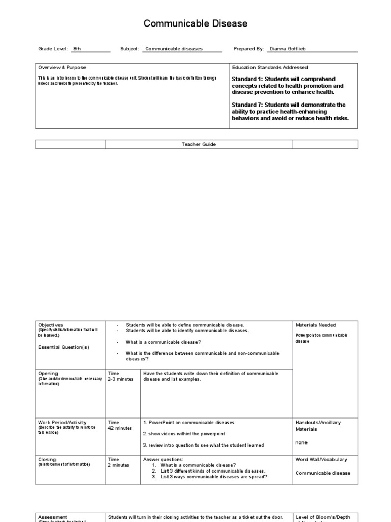 Communicable Disease Lesson 1 | PDF