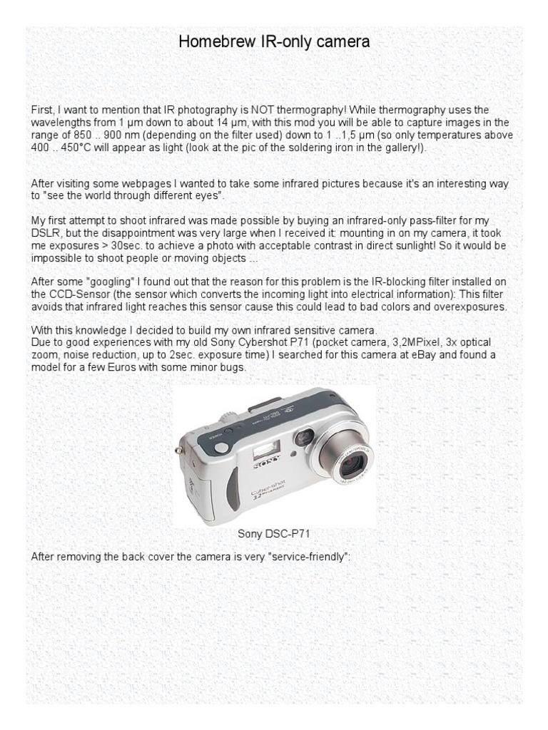 IR Only Conversion For Sony Cybershot | PDF | Optical Filter | Infrared