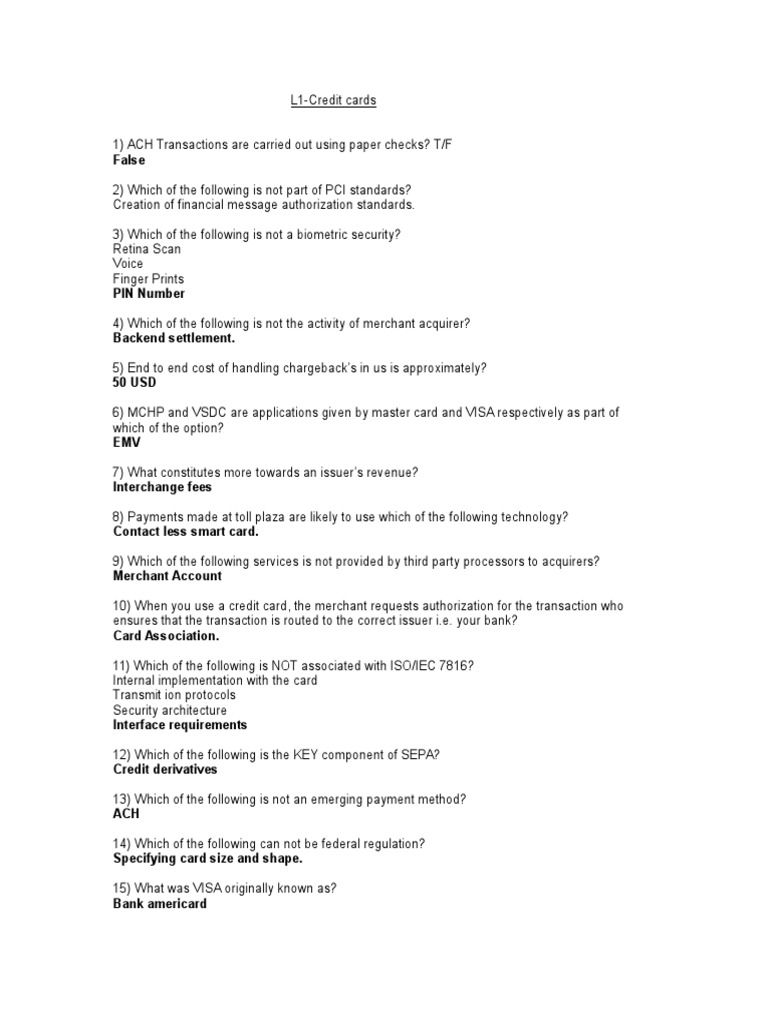 L1 Questions | PDF | Credit Card | Debit Card