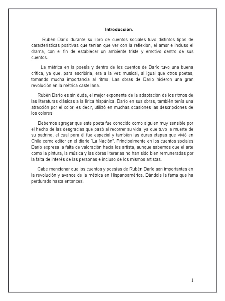 Cuentos Sociales de Rubén Darío, (Trabajo documental)