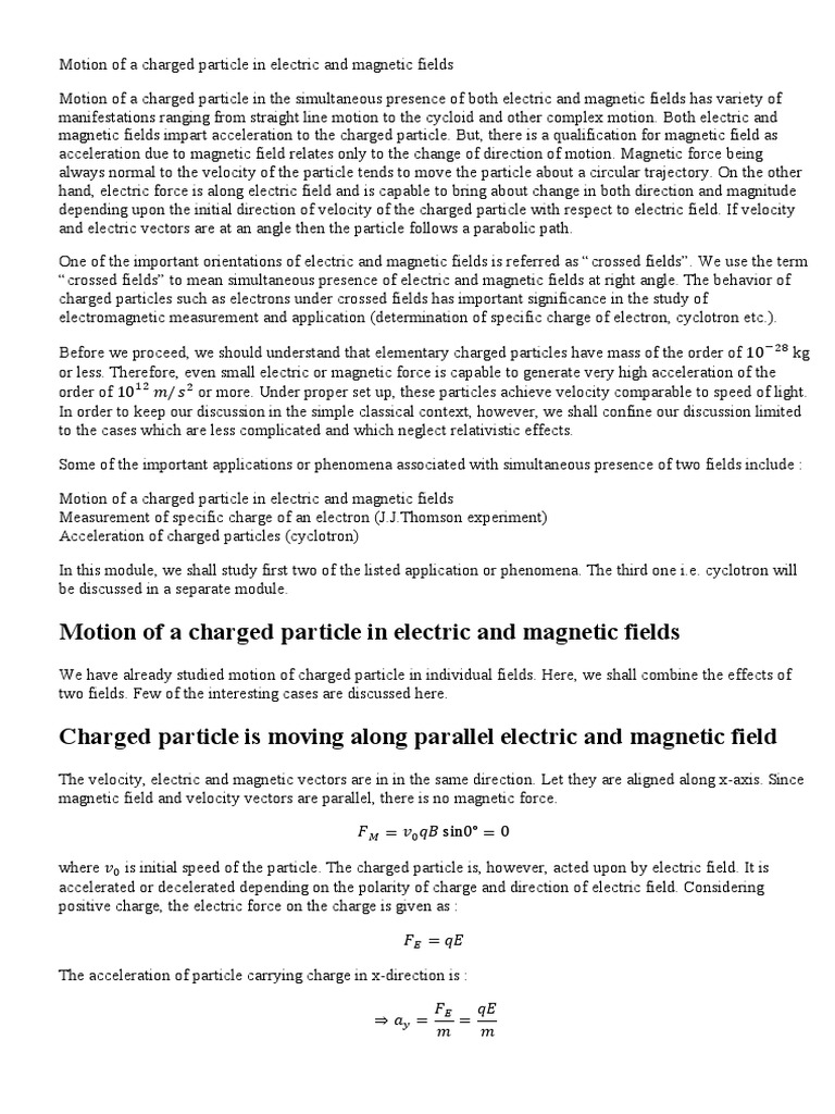 Motion of A Charged Particle in Electric and Magnetic Fields | Download ...