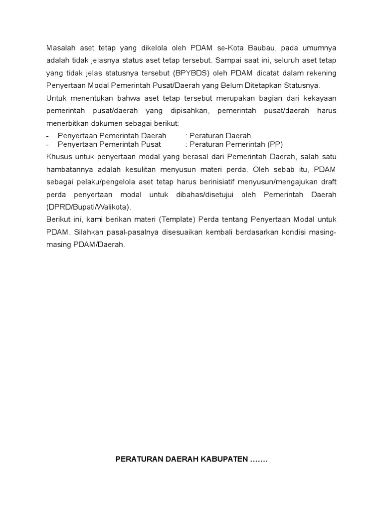 Draft Perda Penyertaan Modal Pdam | PDF