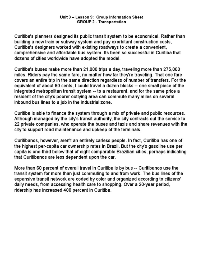 U3 l9 5 Group 2 - Transportation Information Sheet | PDF