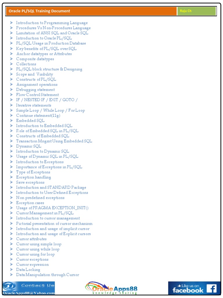 Oracle PL-SQL Training Document PDF | PDF | Pl/Sql | Sql