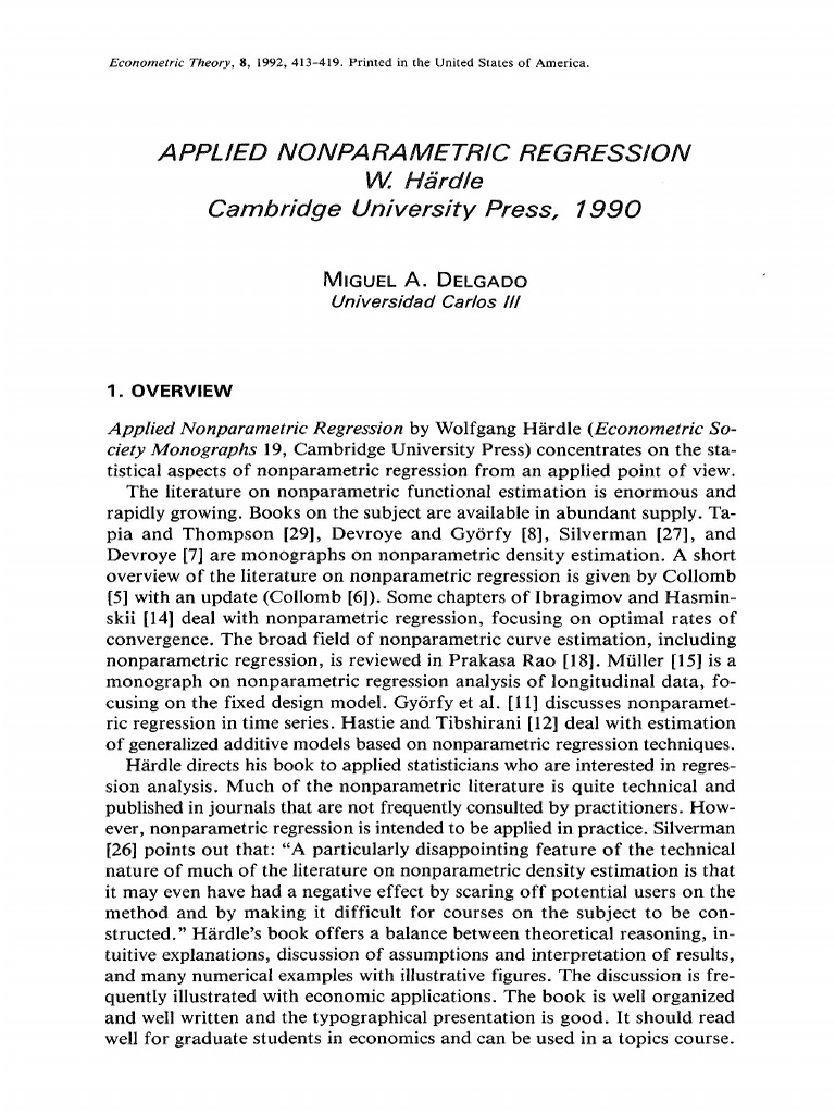 Applied Nonparametric Regression | PDF | Regression Analysis | Econometrics Applied Nonparametric Regression | PDF | Regression Analysis | Econometrics