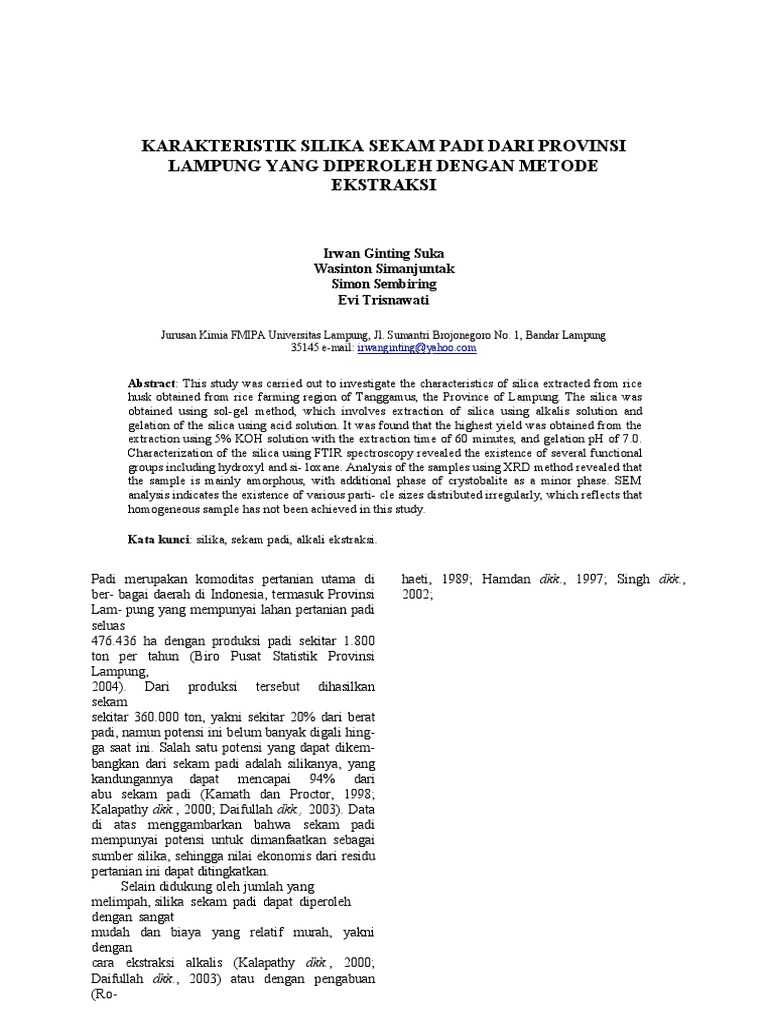 Karakteristik Silika Sekam Padi Dari Provinsi | PDF