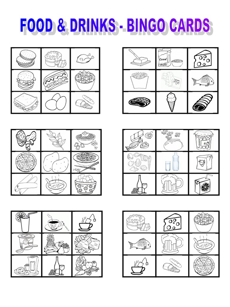 Food and Drinks Bingo Cards | PDF