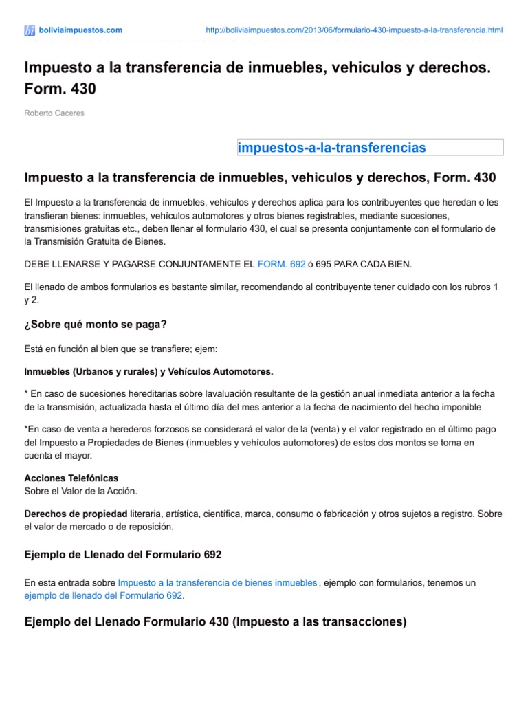 Impuesto A La Transferencia de Inmuebles Vehiculos y Derechos Form 430 | PDF