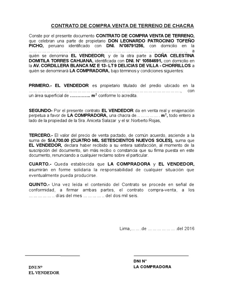 Contrato de Compra Venta de Terreno | PDF