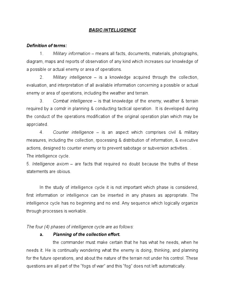 Basic Intelligence | PDF | Military Intelligence | Information