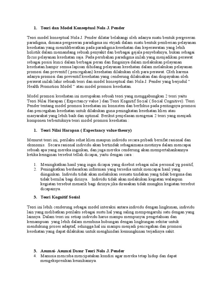 Teori Dan Model Konseptual Health Promotion Nola J.pender | PDF