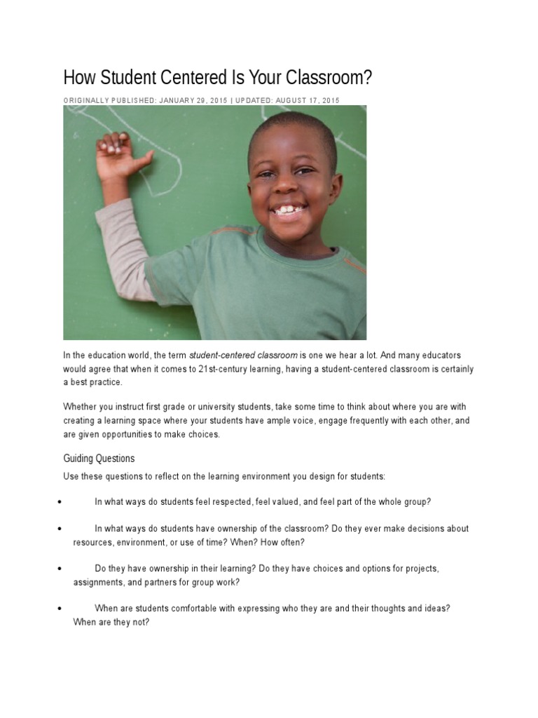 How Student Centered Is Your Classroom | PDF | Classroom ...