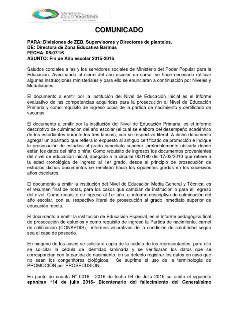 Fin De Año Escolar 15 16 Pdf Educación Secundaria Jardín De Infancia