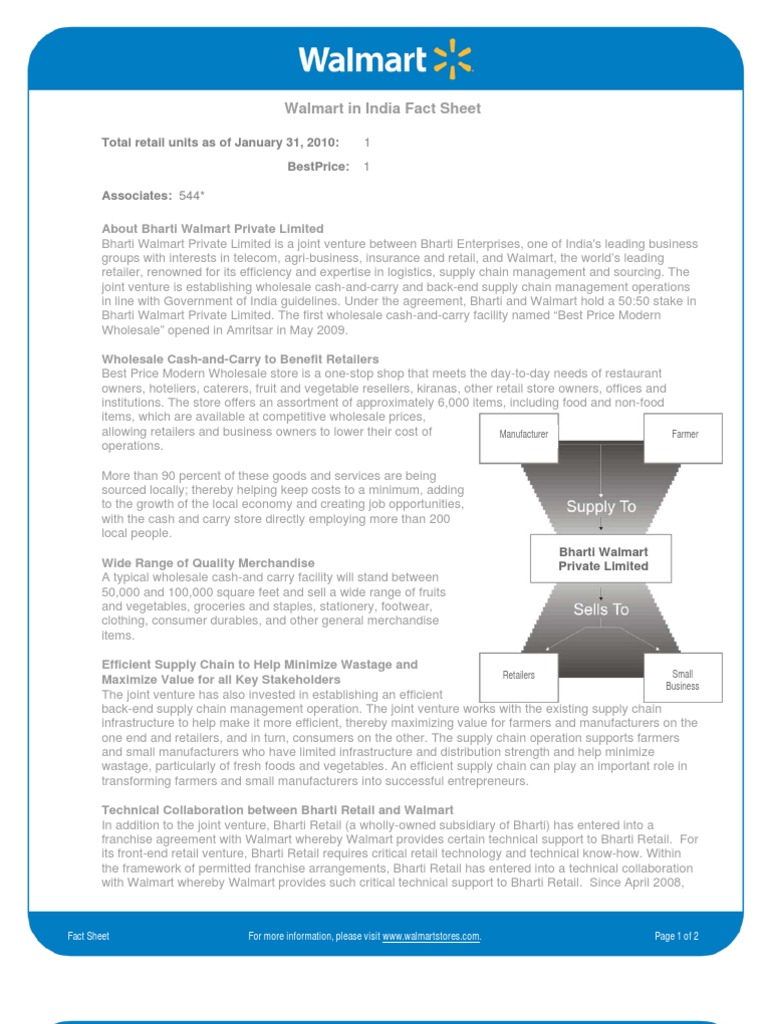 Walmart-Bharti Joint Venture in India | PDF | Walmart | Retail