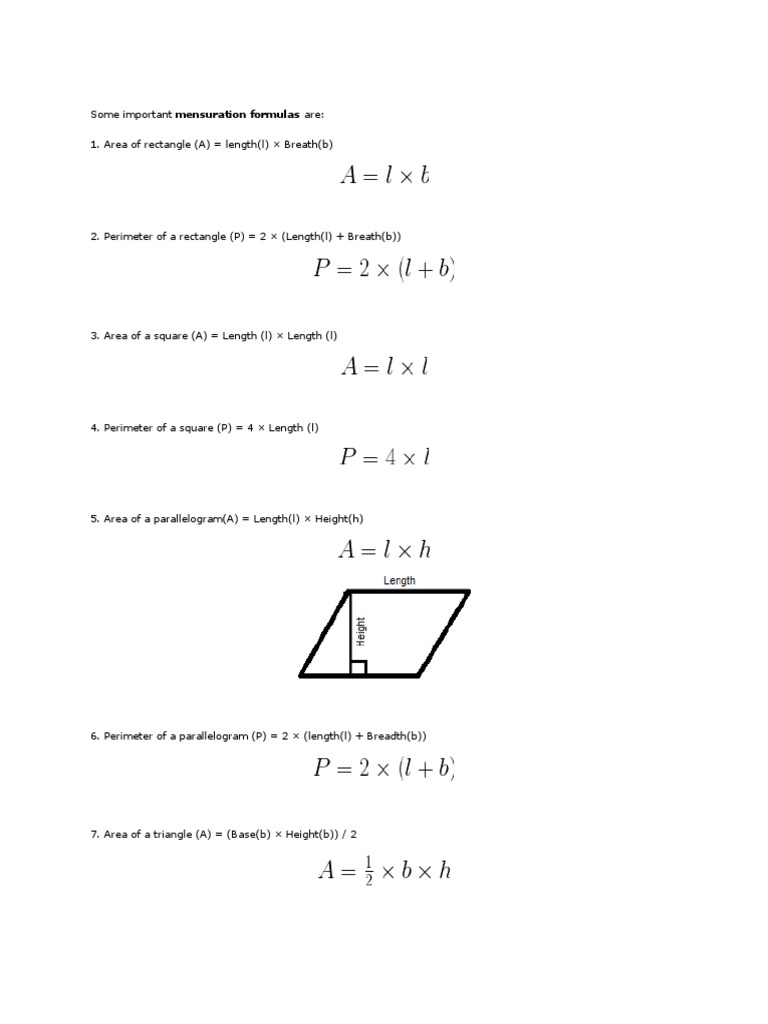 Mensuration Formula | PDF | Area | Triangle