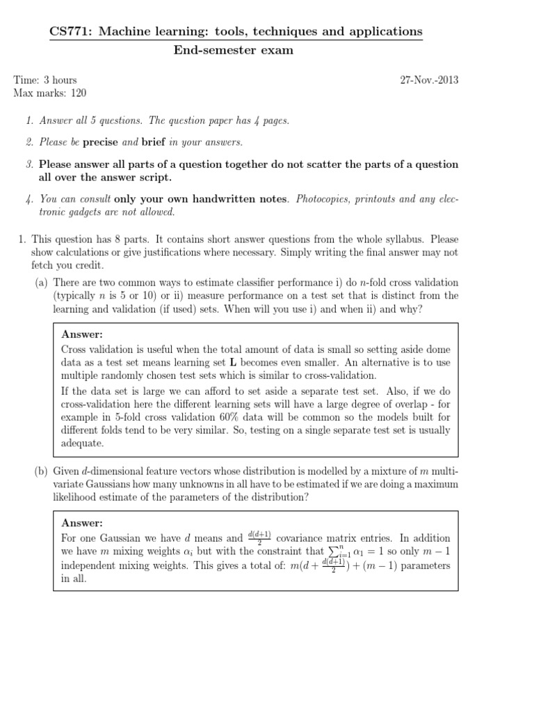 IIT Kanpur Machine Learning Exam Paper | PDF | Principal Component ...