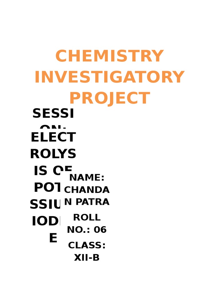 Electrolysis of Potassium Iodide: A Study of the Reactions and Products ...