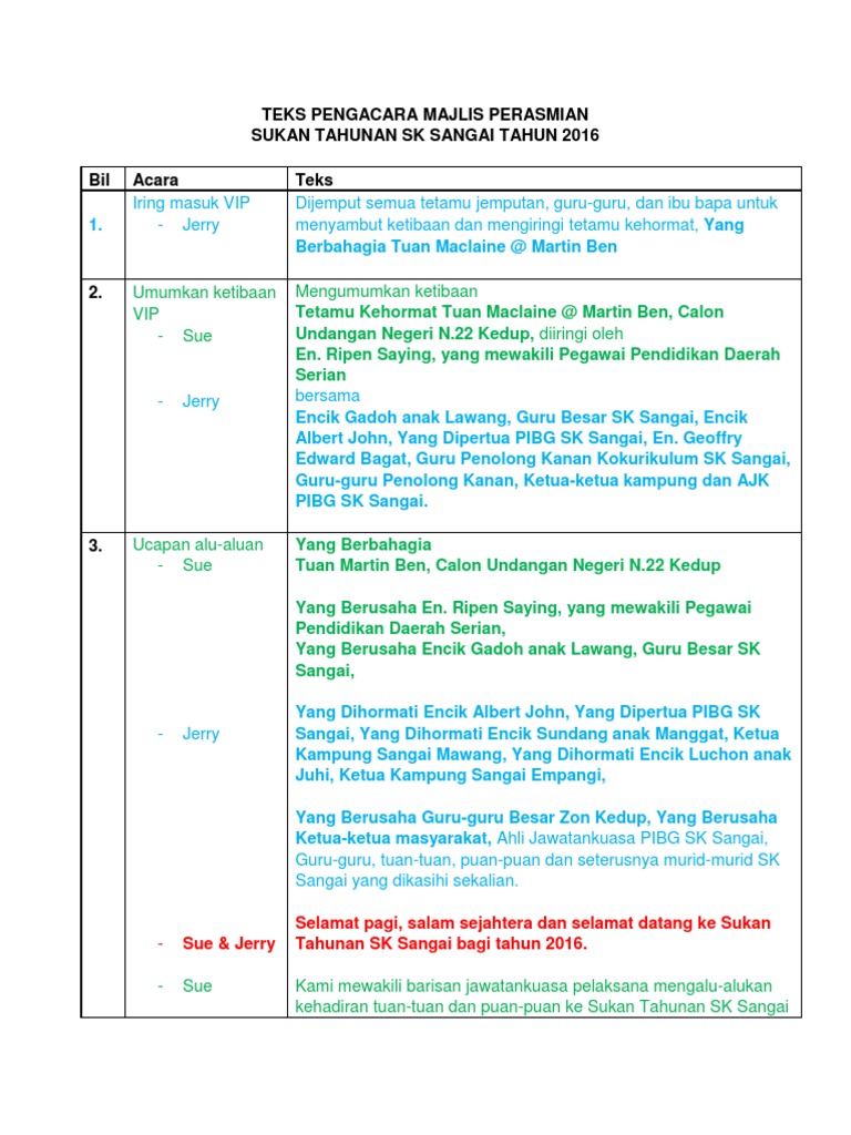 Teks MC Hari Sukan | PDF