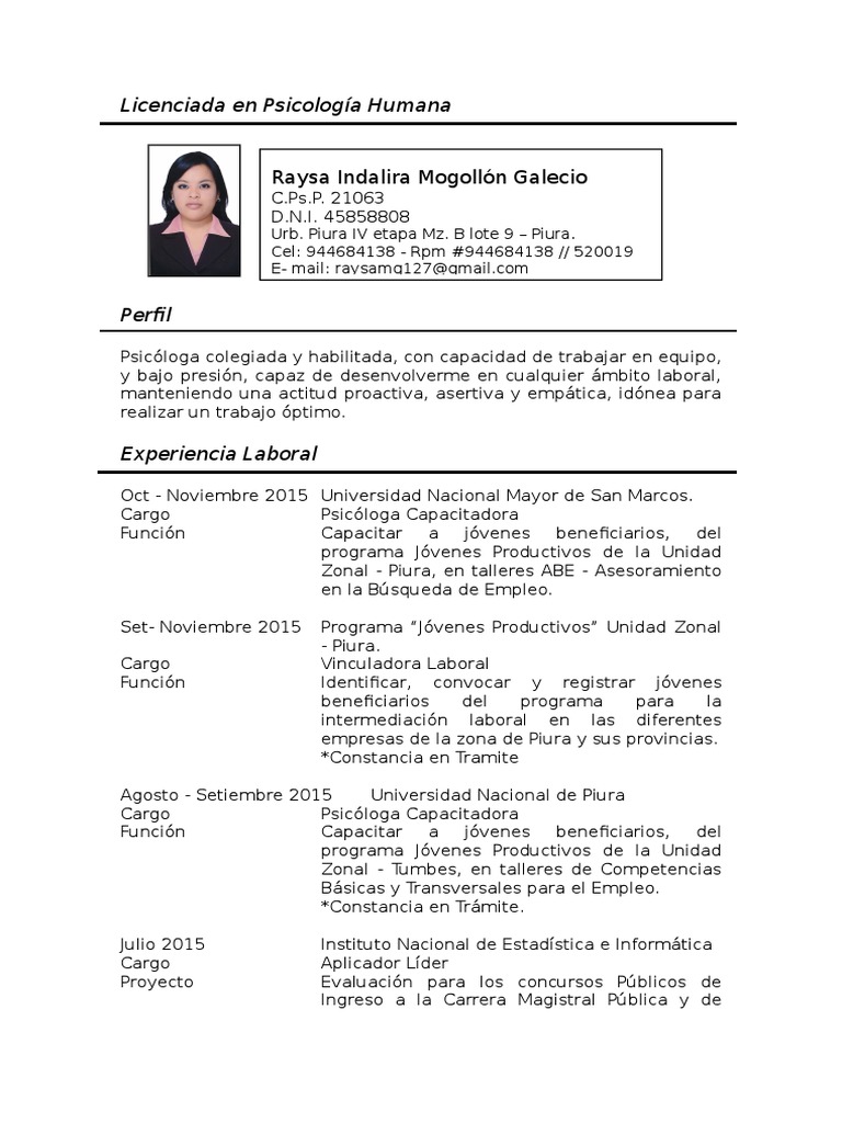 CV Raysa | PDF | Perú | Salud mental