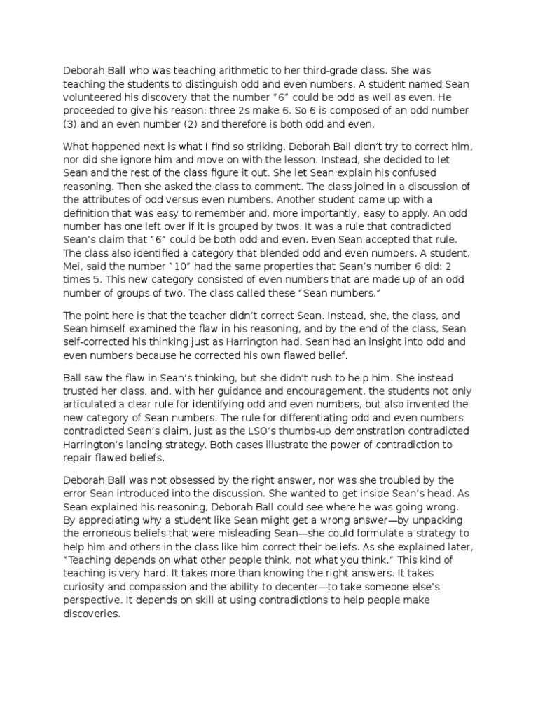 Deborah Ball Description of Sean Numbers Class | PDF | Truth ...