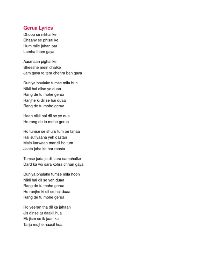 Meaning of Gerua Lyrics | PDF