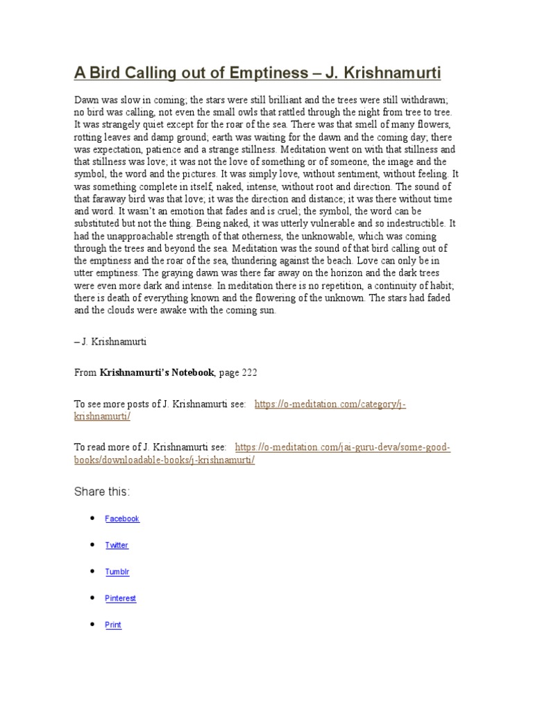 A Bird Calling Out of Emptiness | PDF