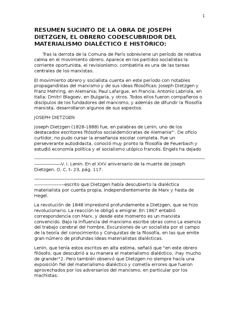 Historia de La Filosofía 2º T.urss-JOSEPH DIETZGEN, El Obrero ...